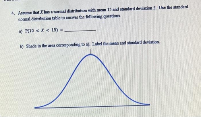 Solved 4. Assume that X has a normal distribution with mean | Chegg.com