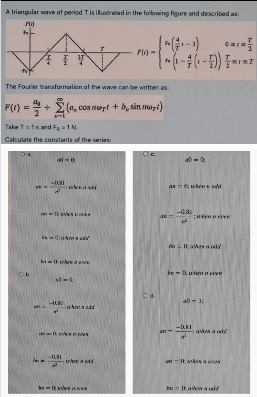 Solved A triangular wave of period T is illustrated in the | Chegg.com