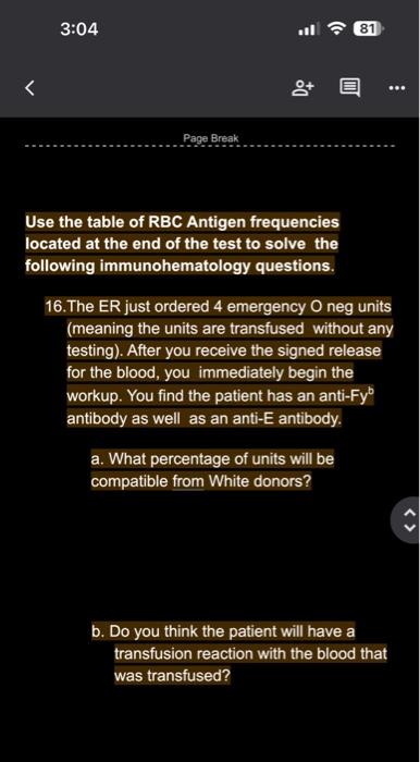 Solved Use the table of RBC Antigen frequencies located at | Chegg.com