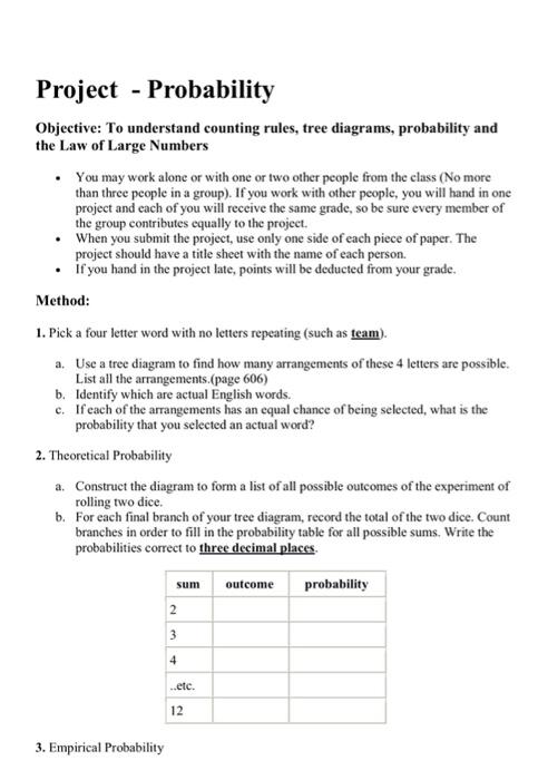 Solved ProjectObjective: To understand counting rules, tree | Chegg.com