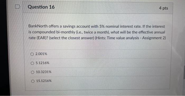 Solved BankNorth offers a savings account with 5% nominal | Chegg.com