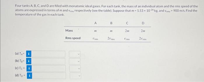 Solved Four tanks A, B, C, and D are filled with monatomic | Chegg.com