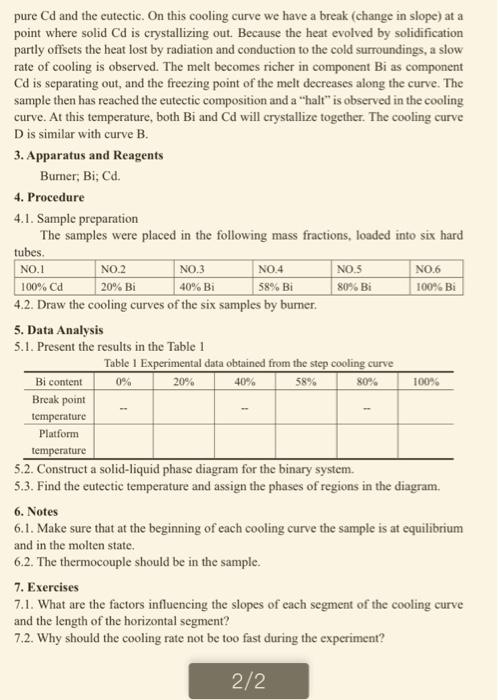 Solved Experiment 4 Phase diagram of a binary solid-liquid | Chegg.com