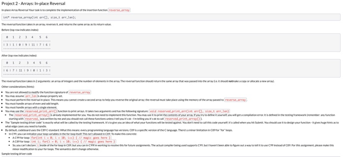 Solved Project 2- Arrays: In-place Reversal e Array Reversal | Chegg.com