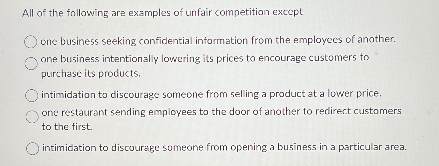 Solved All of the following are examples of unfair | Chegg.com