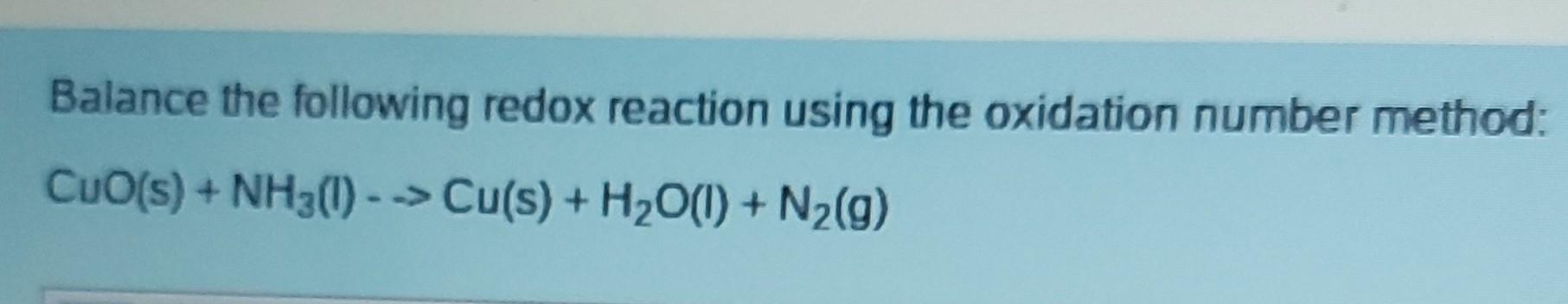 Solved Balance the following redox reaction using the | Chegg.com