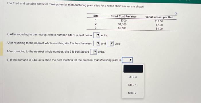 Solved The fixed and variable costs for three potential | Chegg.com