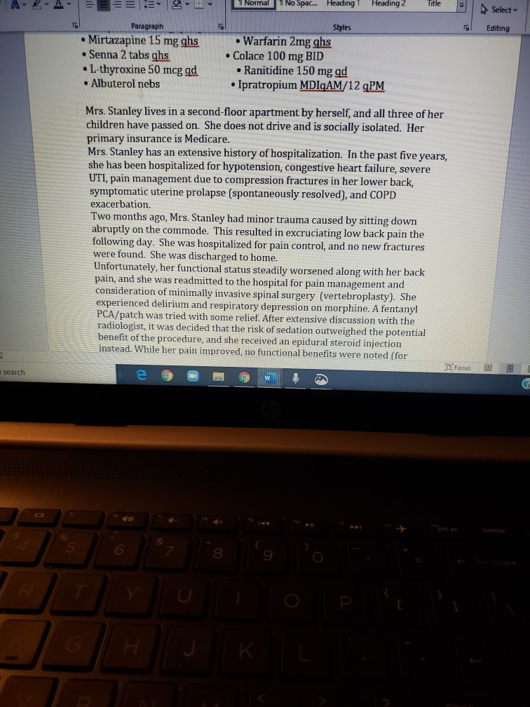 Solved Paragraph Styles Ed Transitional Care Case Study Mrs. | Chegg.com