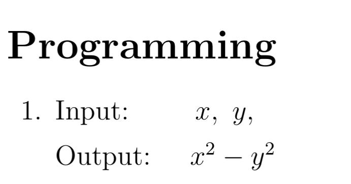 Solved Programming (MATLAB)Input: x,y,Output: ,x2-y2 | Chegg.com