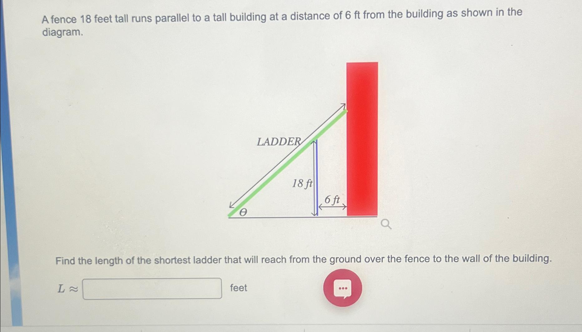 Solved A fence 18 ﻿feet tall runs parallel to a tall | Chegg.com
