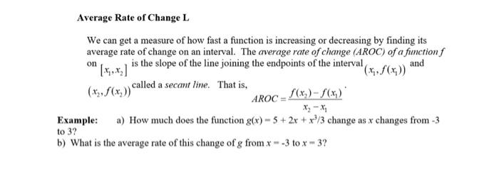 Solved Average Rate of Change L We can get a measure of how | Chegg.com