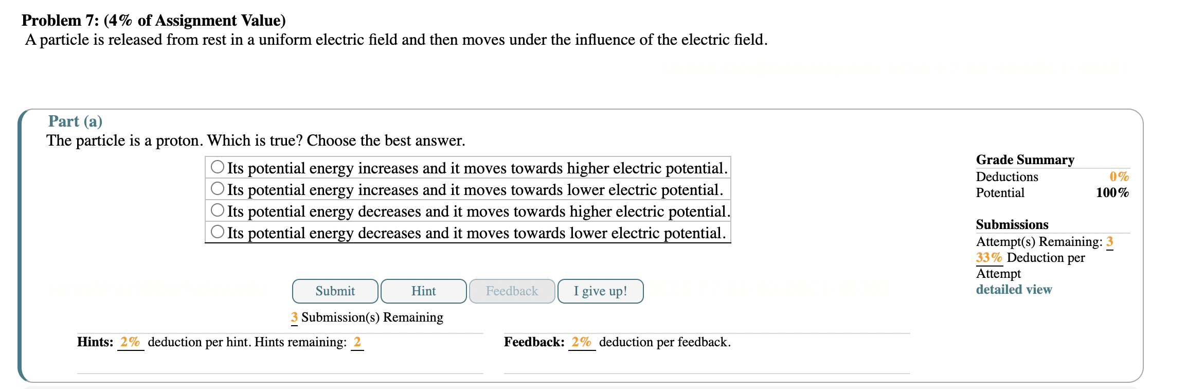 Solved Problem 7: (4% ﻿of Assignment Value)A particle is | Chegg.com