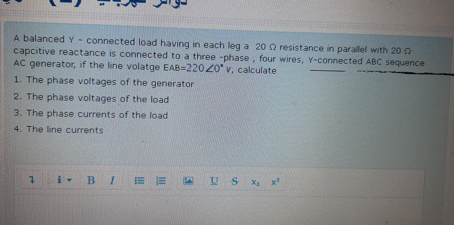 Solved A balanced Y - connected load having in each leg a 20 | Chegg.com