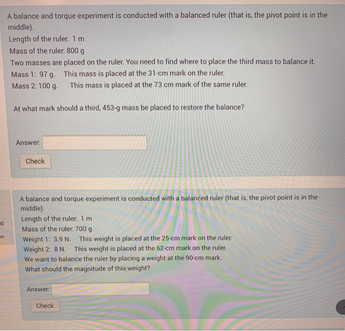 Solved A balance and torque experiment is conducted with a | Chegg.com