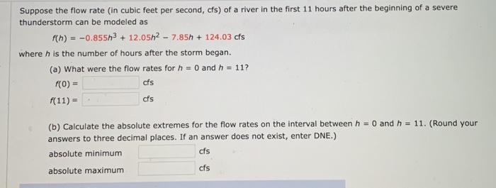 Solved Suppose the flow rate (in cubic feet per second, cfs) | Chegg.com