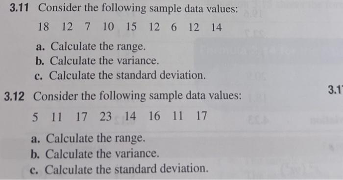 Solved 3.11 Consider the following sample data values: | Chegg.com