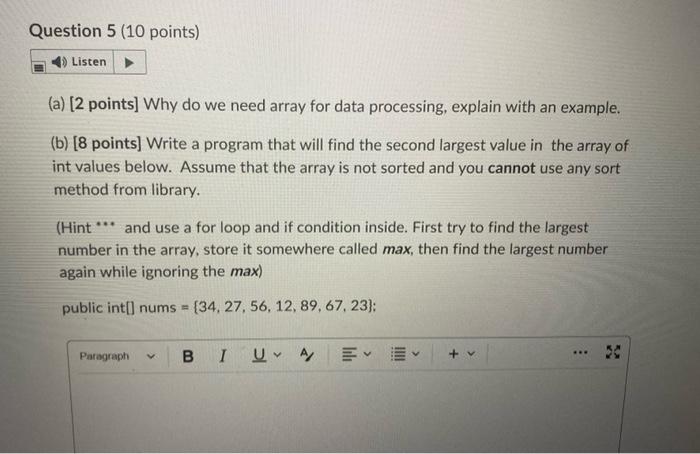 Solved (a) [2 points] Why do we need array for data | Chegg.com