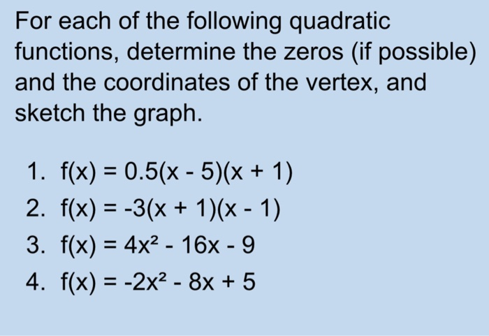 Solved For each of the following quadratic functions, | Chegg.com