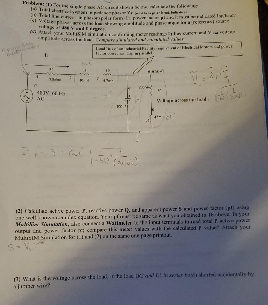 Solved (b) Total line current in phasor (polar form) IT. | Chegg.com