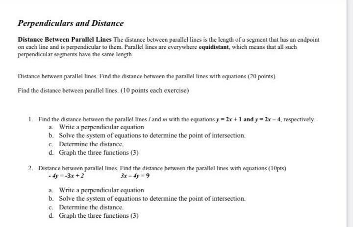 Solved Perpendiculars and Distance Distance Between Parallel | Chegg.com