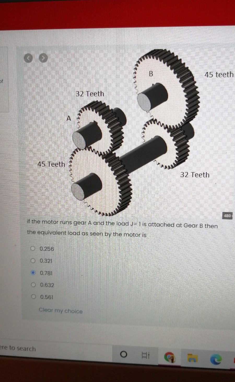 Solved B 45 teeth of 32 Teeth 45 Teeth 32 Teeth if the motor | Chegg.com