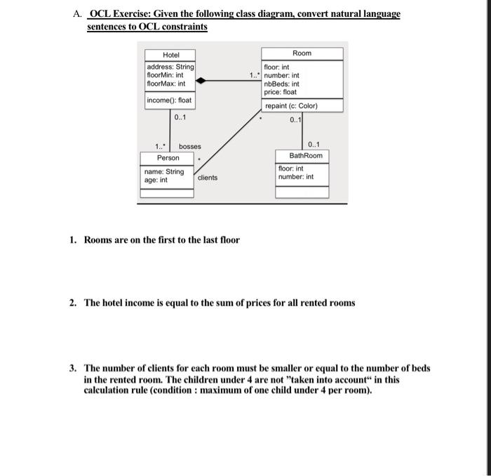 A. OCL Exercise: Given the following class diagram, | Chegg.com