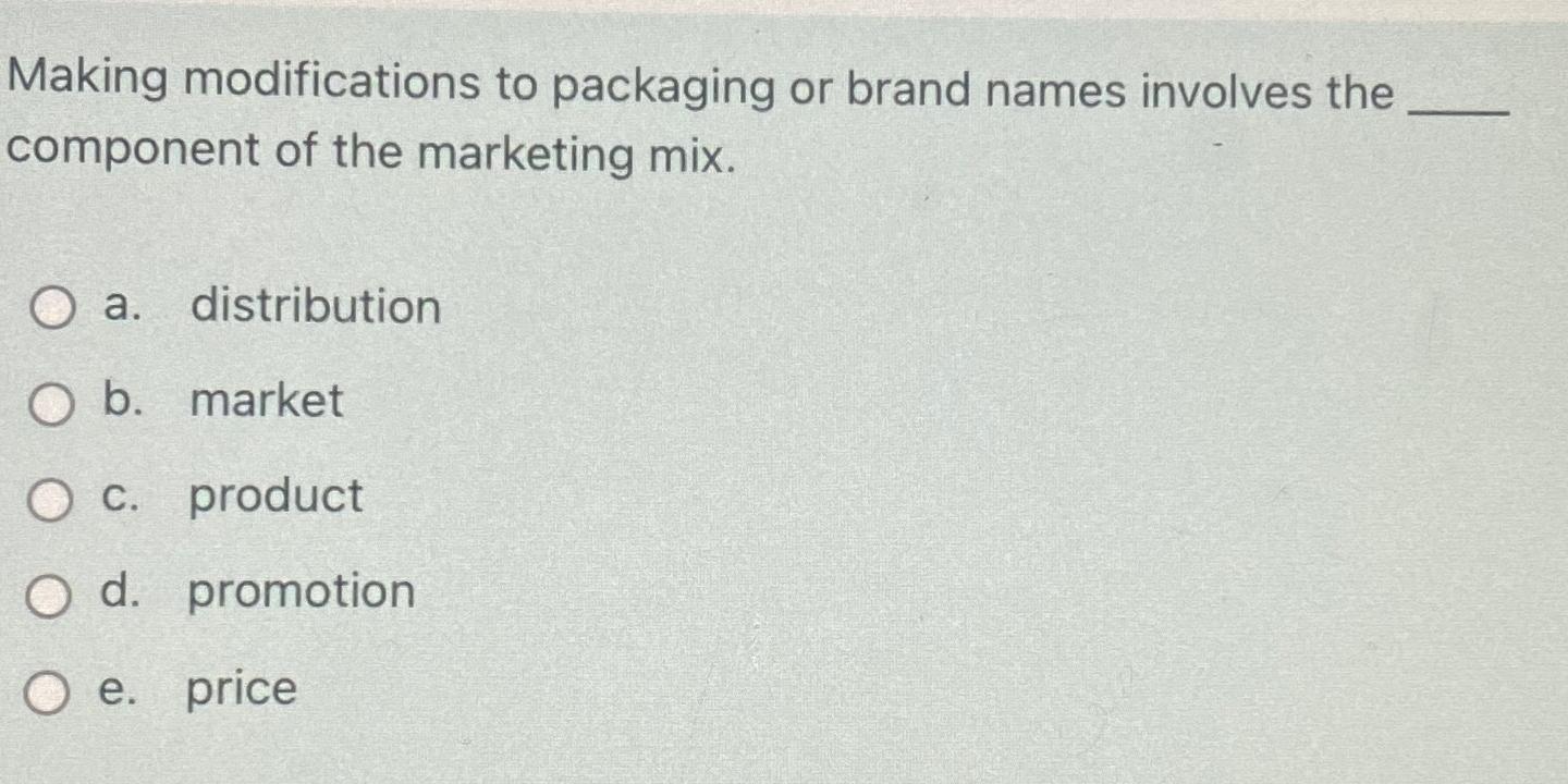 Solved Making modifications to packaging or brand names | Chegg.com