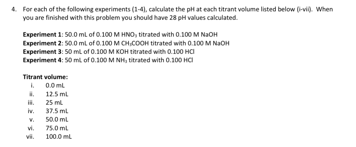 For each of the following experiments (1-4), | Chegg.com