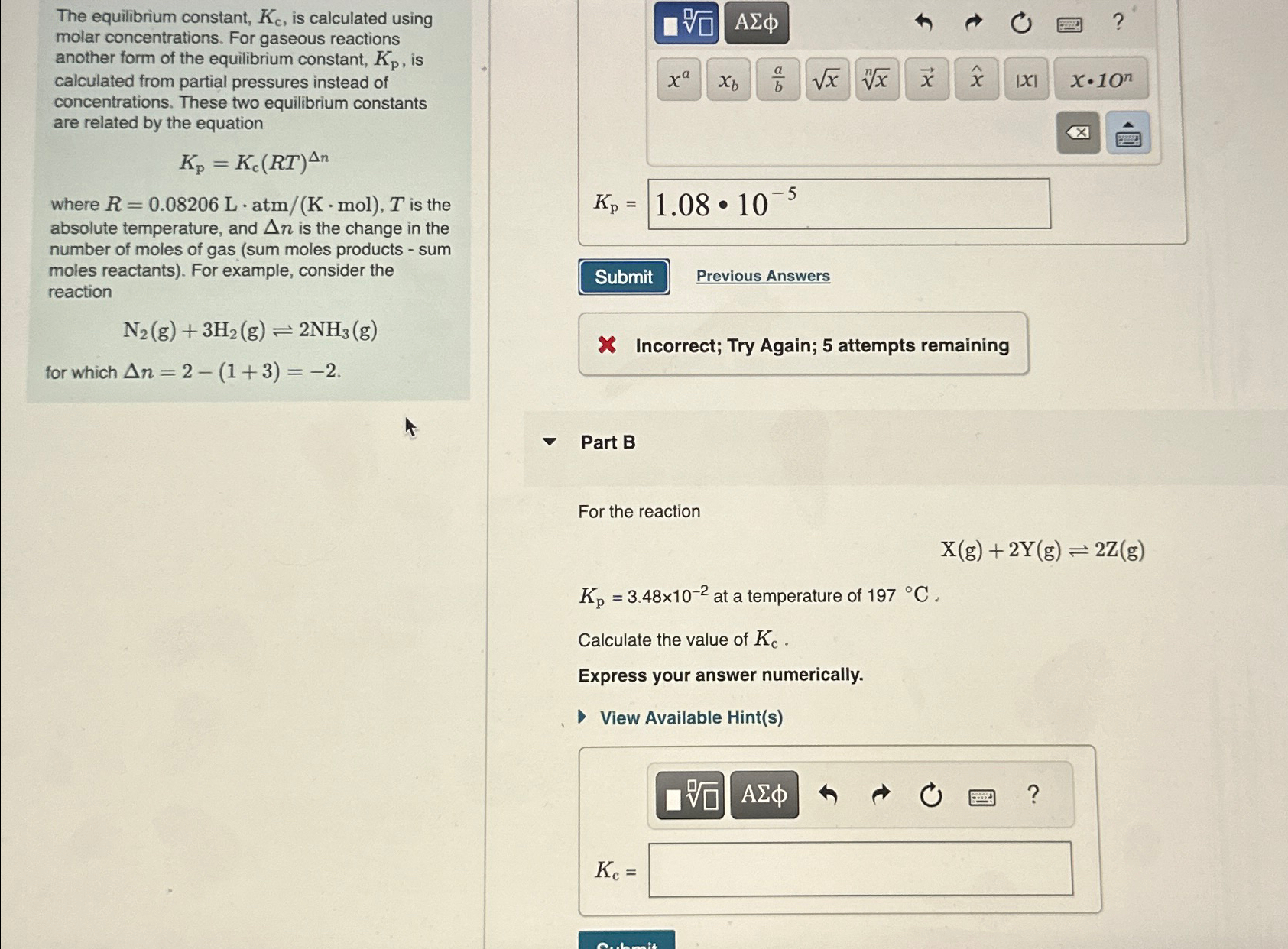 Solved The equilibrium constant, Kc, ﻿is calculated using | Chegg.com
