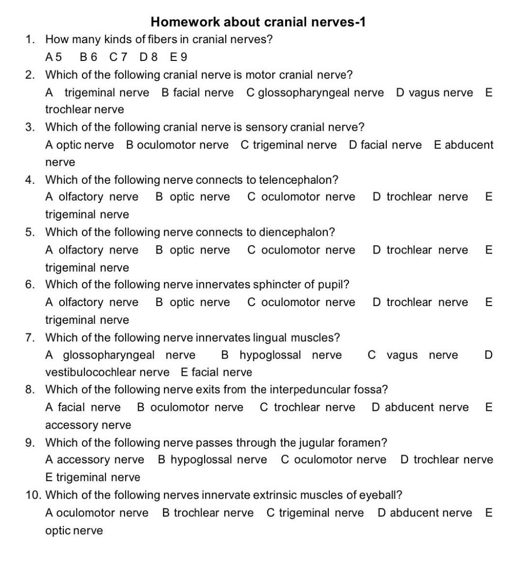 Solved Homework about cranial nerves-1 1. How many kinds of | Chegg.com