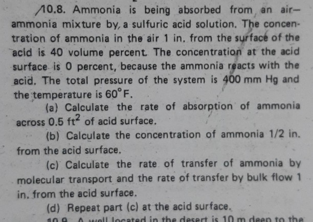 Solved 10.8. Ammonia is being absorbed from an air- ammonia | Chegg.com