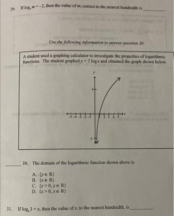 Solved 29. If log3m=−2, then the value of m, correct to the | Chegg.com