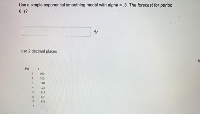 Solved Use a simple exponential smoothing model with alpha = | Chegg.com