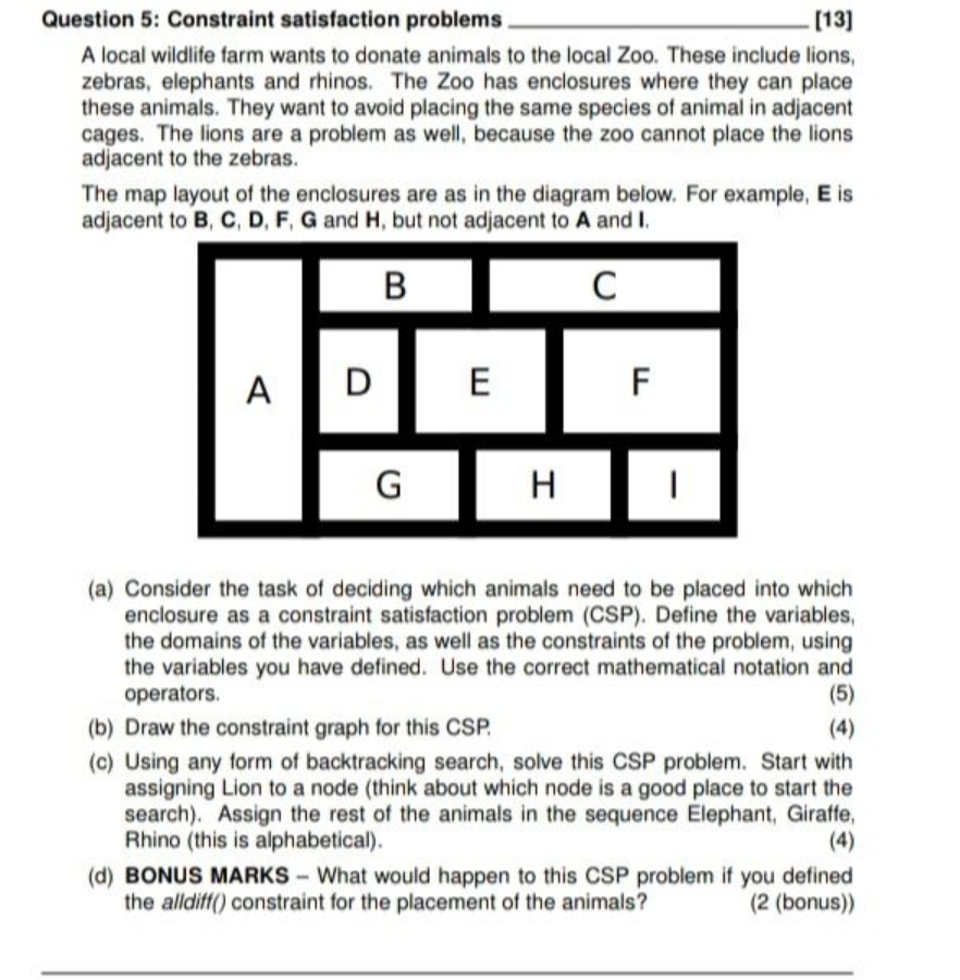Solved Question 5: Constraint satisfaction problems[13]A | Chegg.com