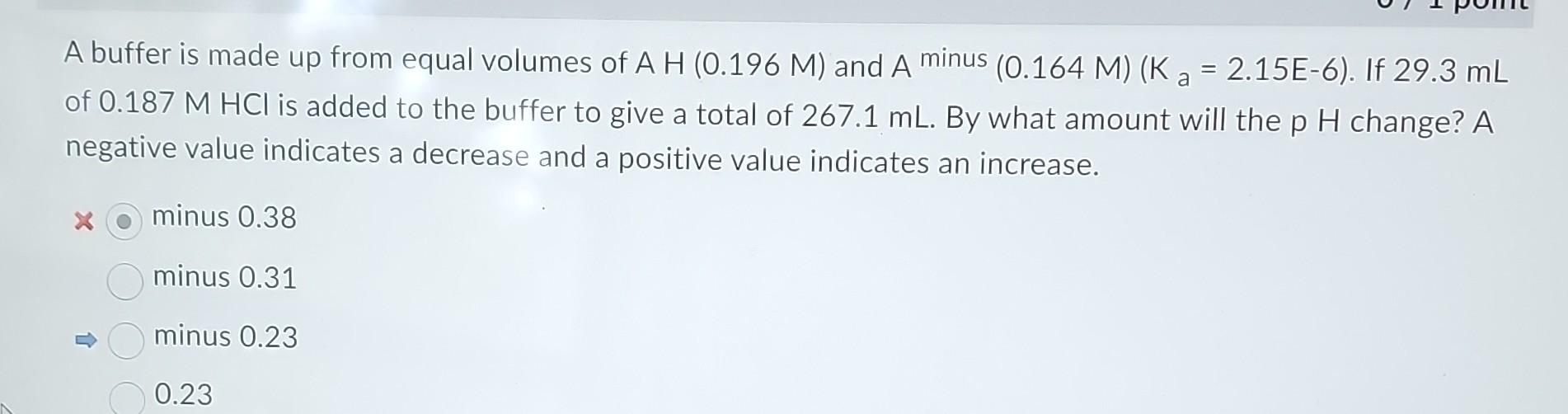 Solved A buffer is made up from equal volumes of AH(0.159M) | Chegg.com