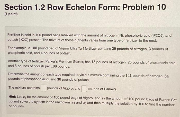 Solved Section 1 2 Row Echelon Form Problem 10 1 Point