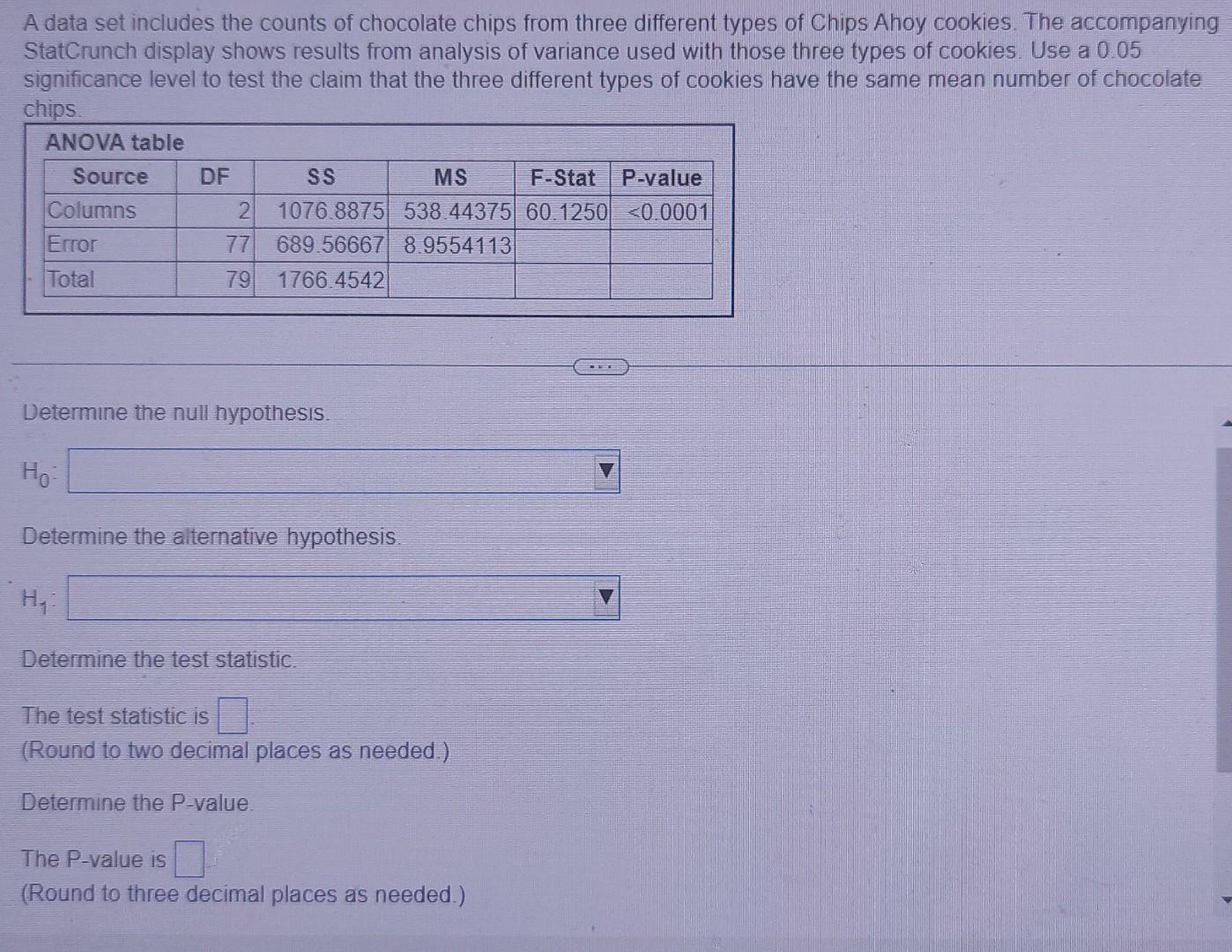 Solved A data set includes the counts of chocolate chips | Chegg.com