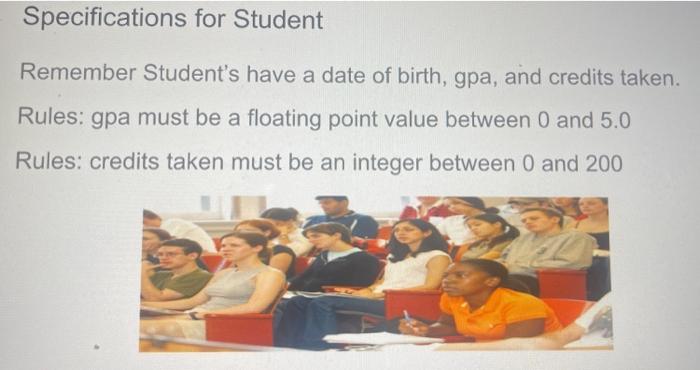 Solved Specifications You will create the following classes; | Chegg.com