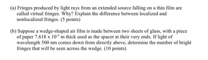 Solved (a) Fringes produced by light rays from an extended | Chegg.com