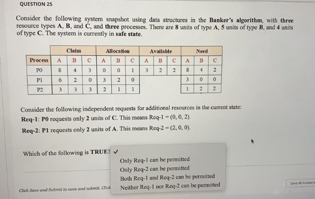 Solved QUESTION 25 Consider the following system snapshot | Chegg.com