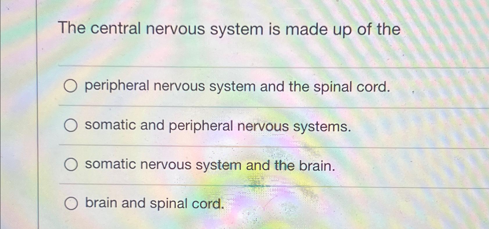 Solved The central nervous system is made up of the | Chegg.com
