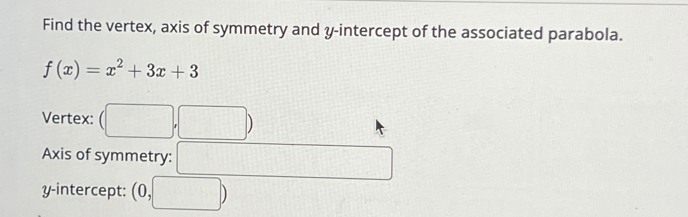 Solved Find the vertex, axis of symmetry and y-intercept of | Chegg.com