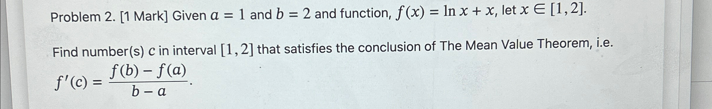Solved Problem 2. [1 ﻿Mark] ﻿Given a=1 ﻿and b=2 ﻿and | Chegg.com