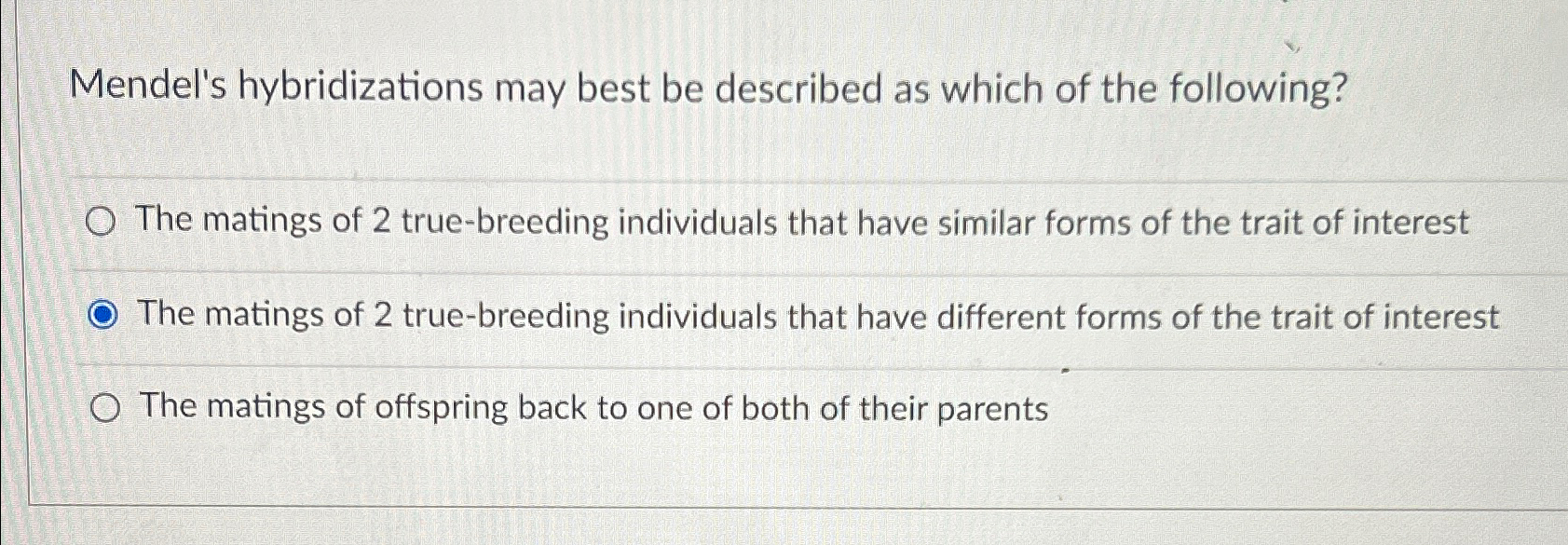 Solved Mendel's hybridizations may best be described as | Chegg.com