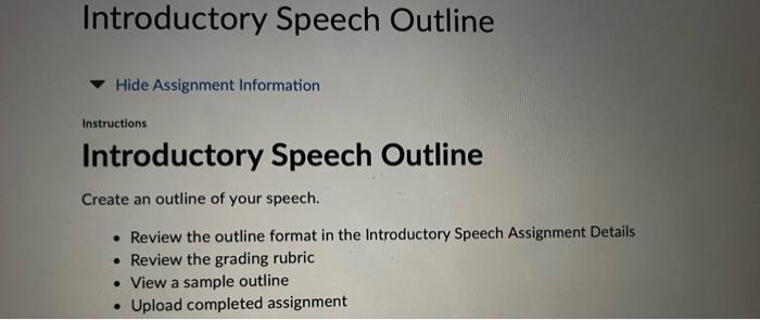 Introductory Speech Outline Create an outline of your | Chegg.com