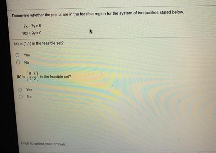 Solved Determine whether the points are in the feasible | Chegg.com