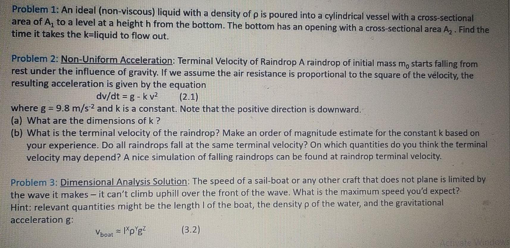 Solved Problem 1: An ideal (non-viscous) liquid with a | Chegg.com