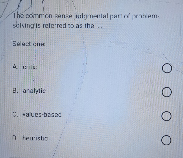 Solved The common-sense judgmental part of problemsolving is | Chegg.com