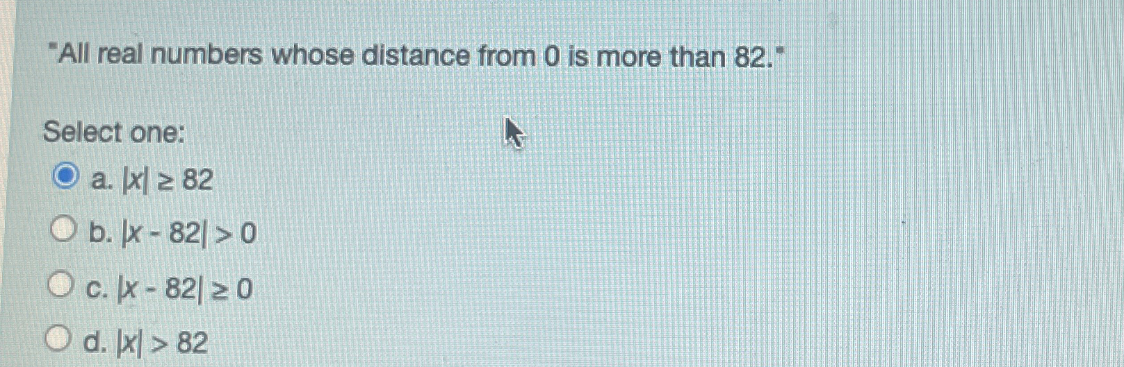 Solved "All real numbers whose distance from 0 ﻿is more than | Chegg.com