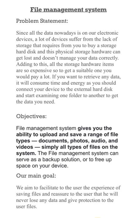 Solved File management system Problem Statement: Since all | Chegg.com